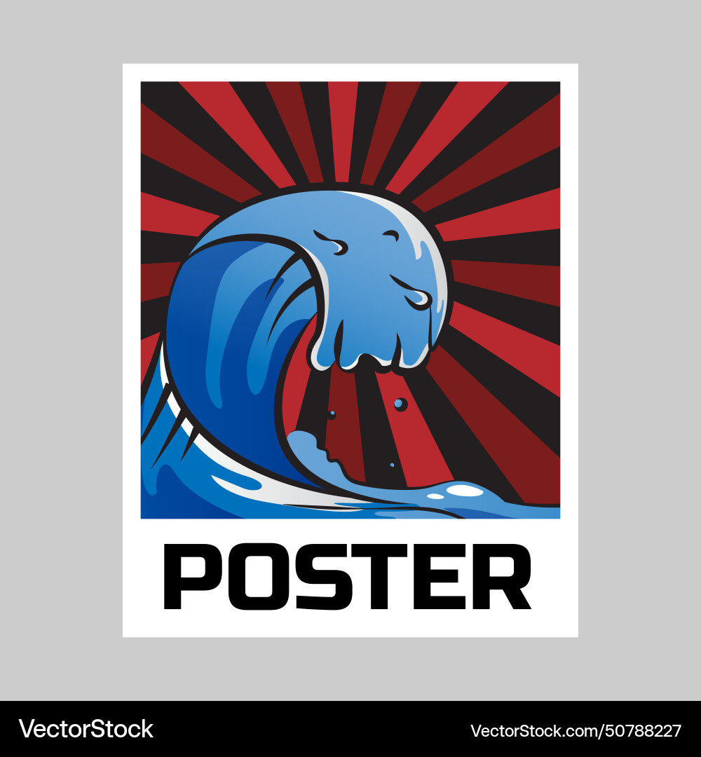 Tsunami japan or sea waves poster art Royalty Free Vector