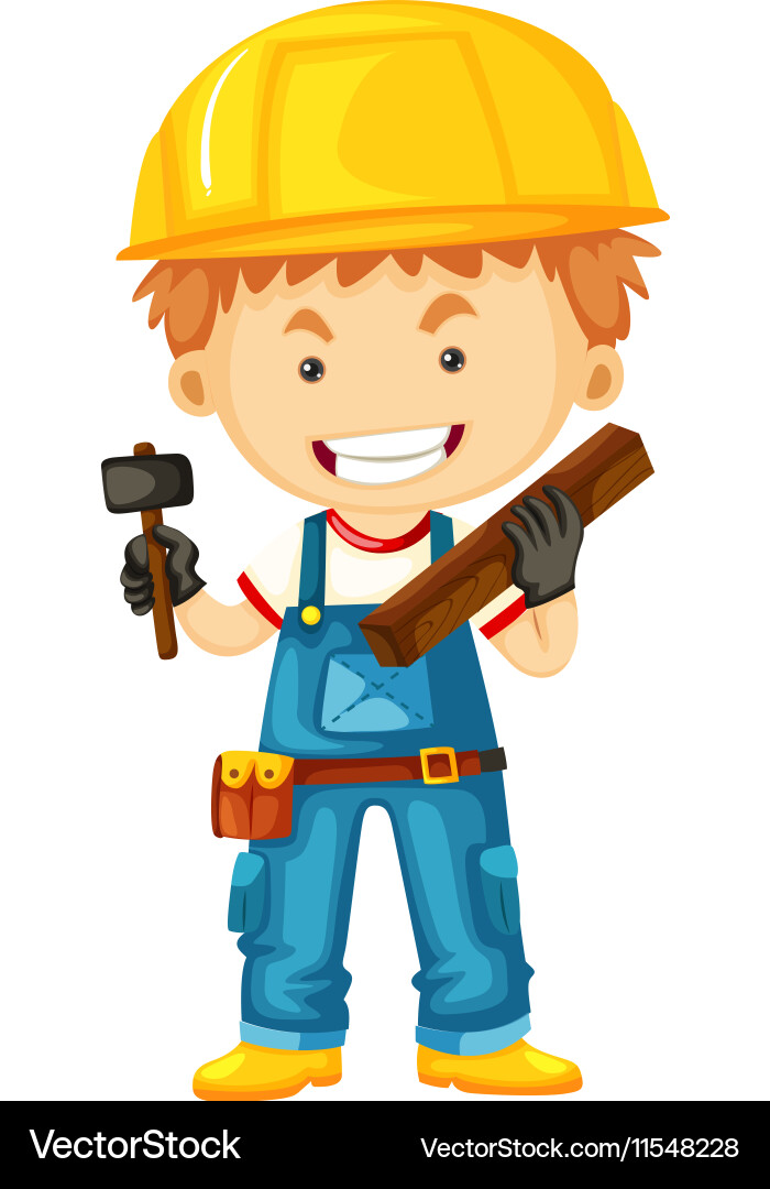 Carpenter with wood and tools Royalty Free Vector Image
