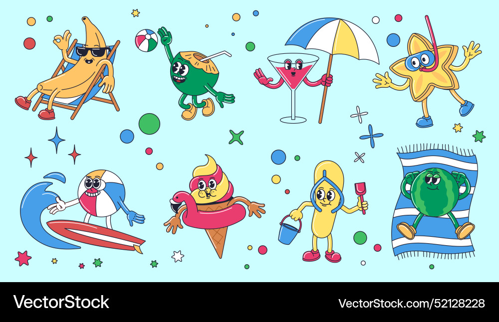 Cartoon beach mascot summer fun characters Vector Image