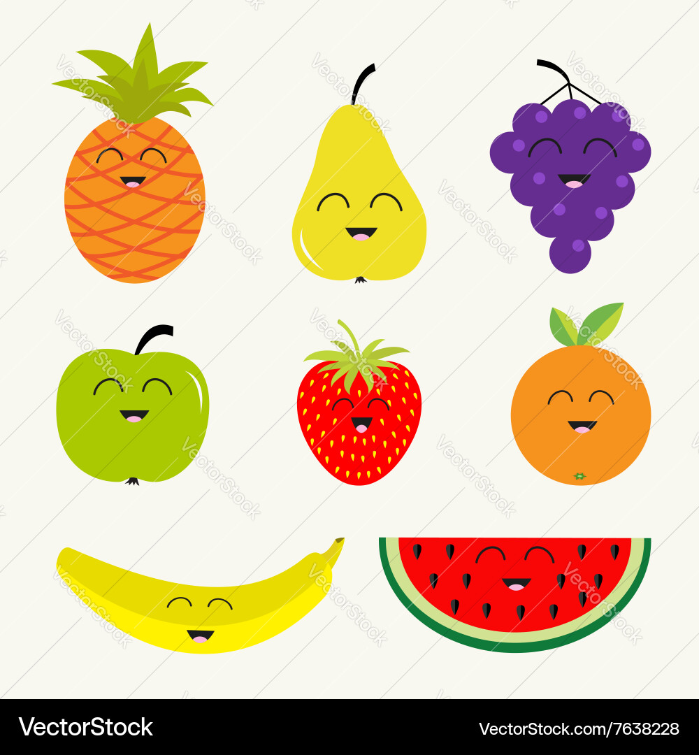 Cartoon Fruit Faces - Berry & Citrus Set Vector Image