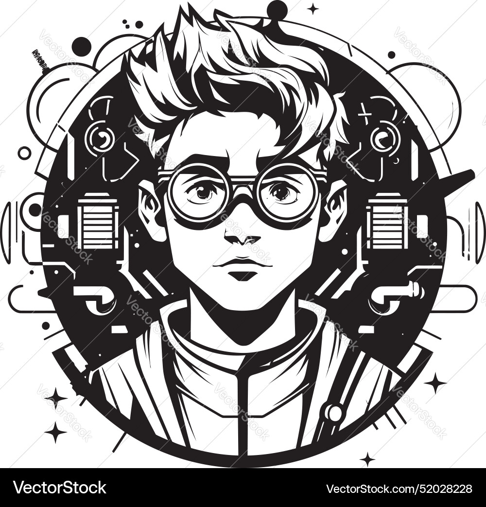 Cyber kid maverick innovative engineer logo Vector Image
