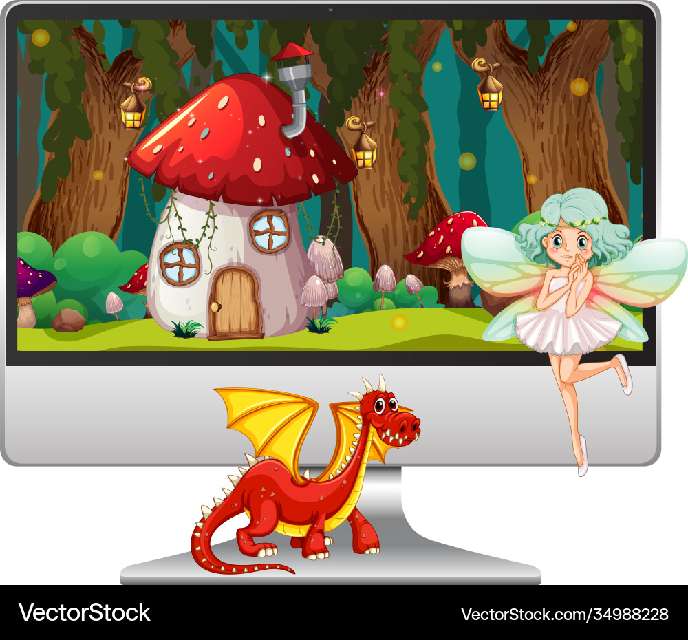 Fairy tale on computer screen isolated white Vector Image