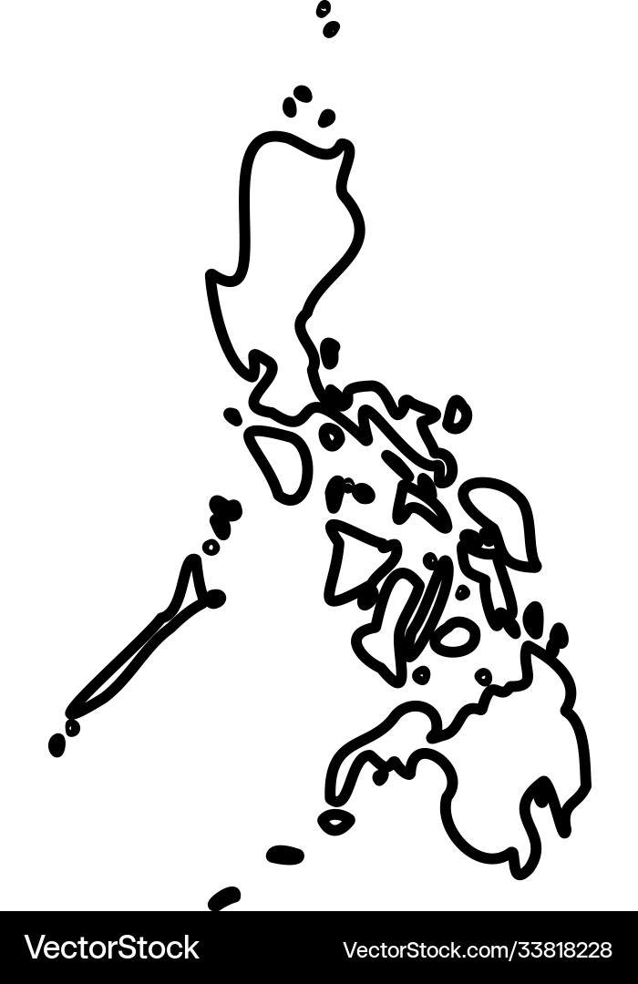 Philippines - solid black outline border map Vector Image