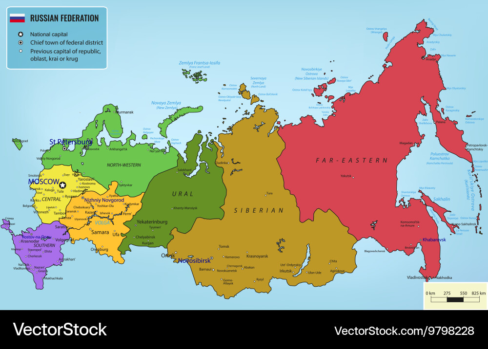Russia Map - Political Boundaries Royalty Free Vector Image