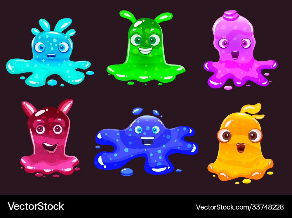 Set slime jelli monsters characters liquid yellow Vector Image