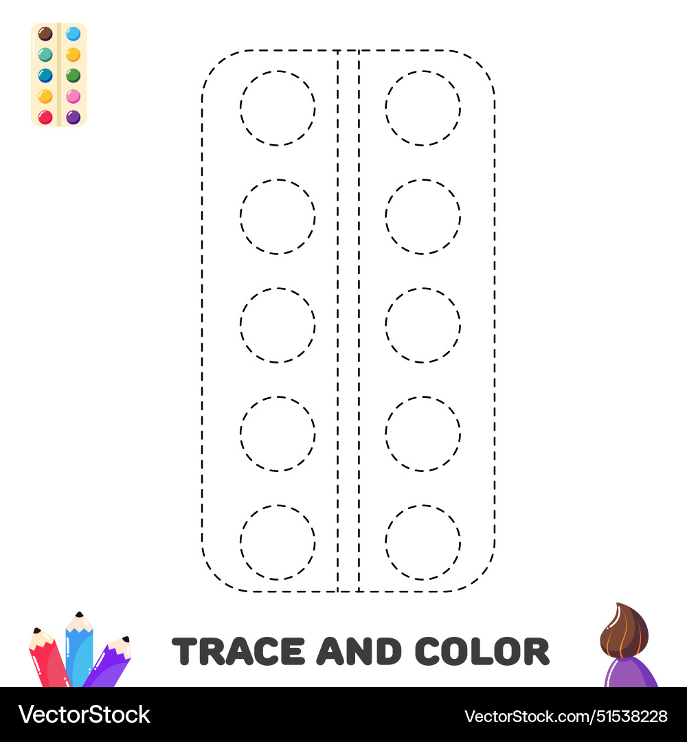 Trace and color palette handwriting practice for Vector Image