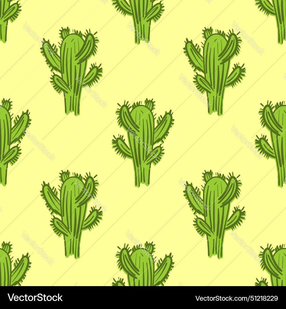 Cactus hand drawing pattern seamless Royalty Free Vector
