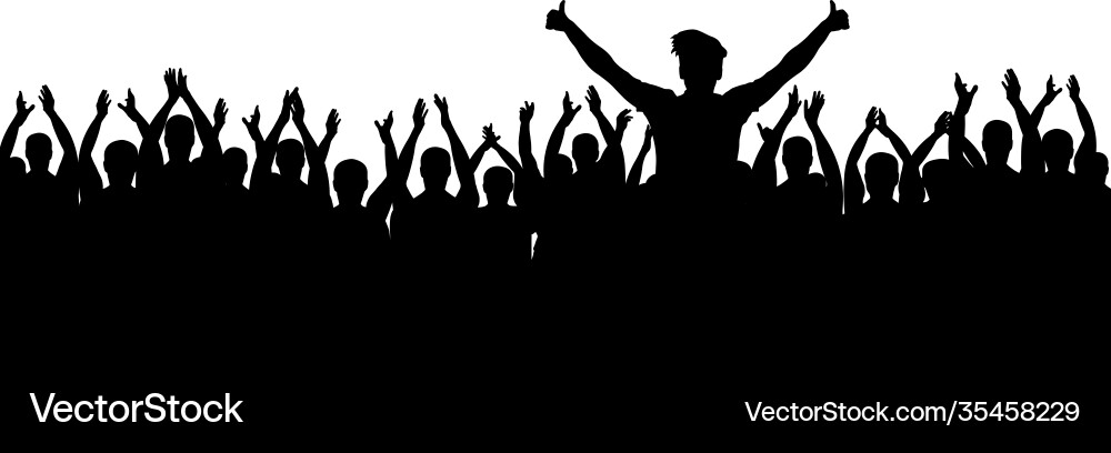 Cheerful crowd cheering hands up applause people Vector Image