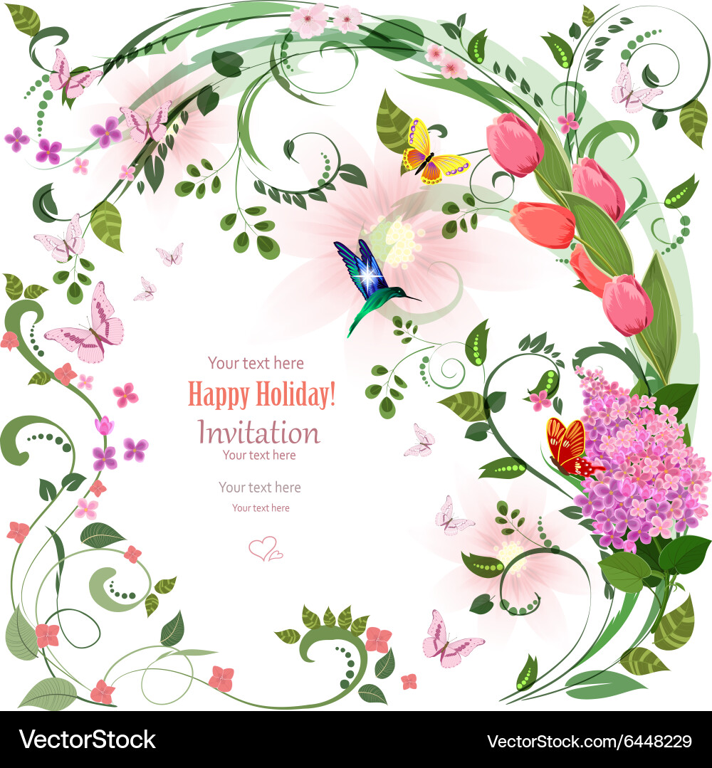 Elegant invitation card with spring flowers Vector Image