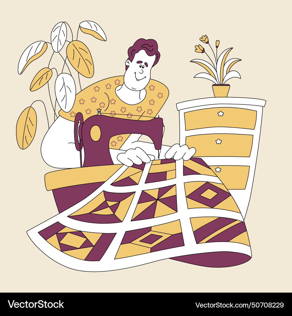 Man is sewing on a machine Royalty Free Vector Image
