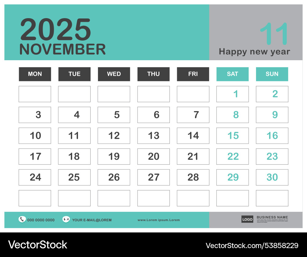 November 2025 year calendar template Royalty Free Vector