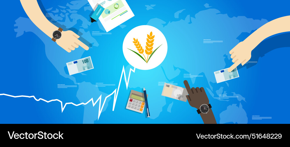 Rice price going up rising high rise increase Vector Image