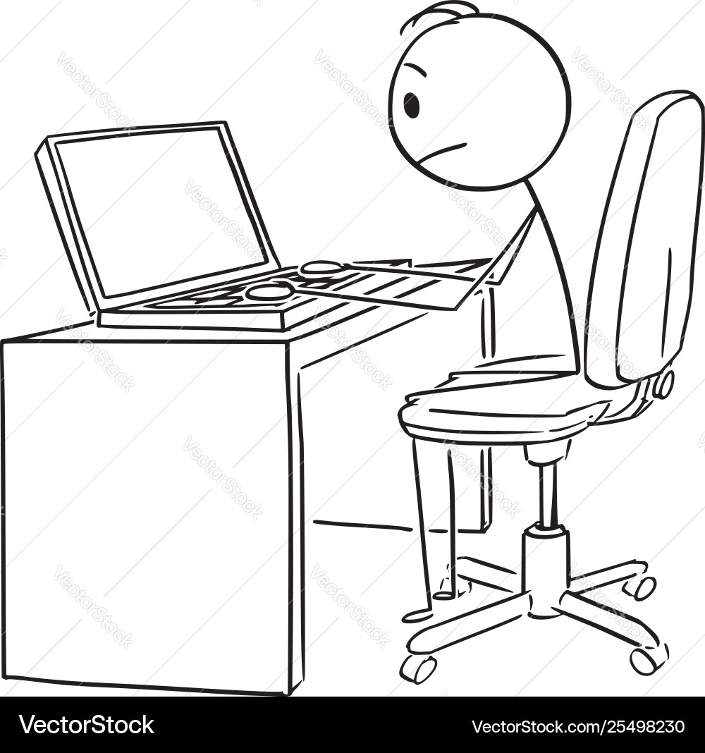 Cartoon man or businessman working typing Vector Image