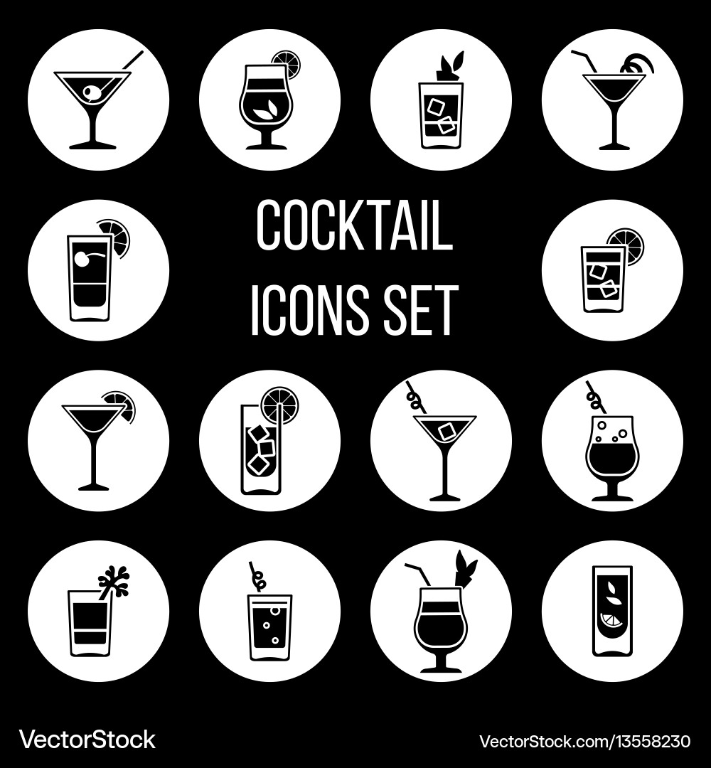 Cocktail icons set in black and white Royalty Free Vector