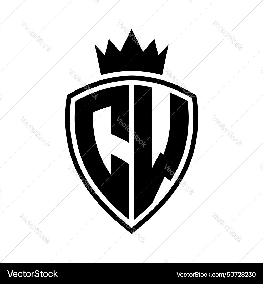 Cw letter monogram shield and crown outline shape Vector Image