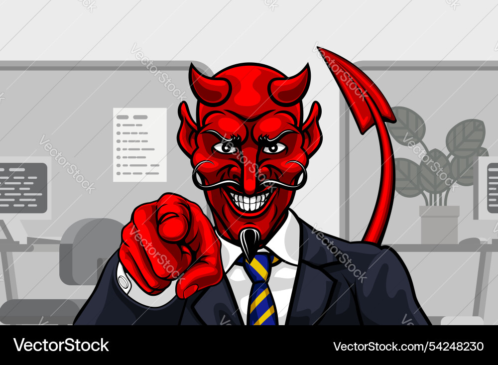 Devil evil businessman in suit pointing Royalty Free Vector