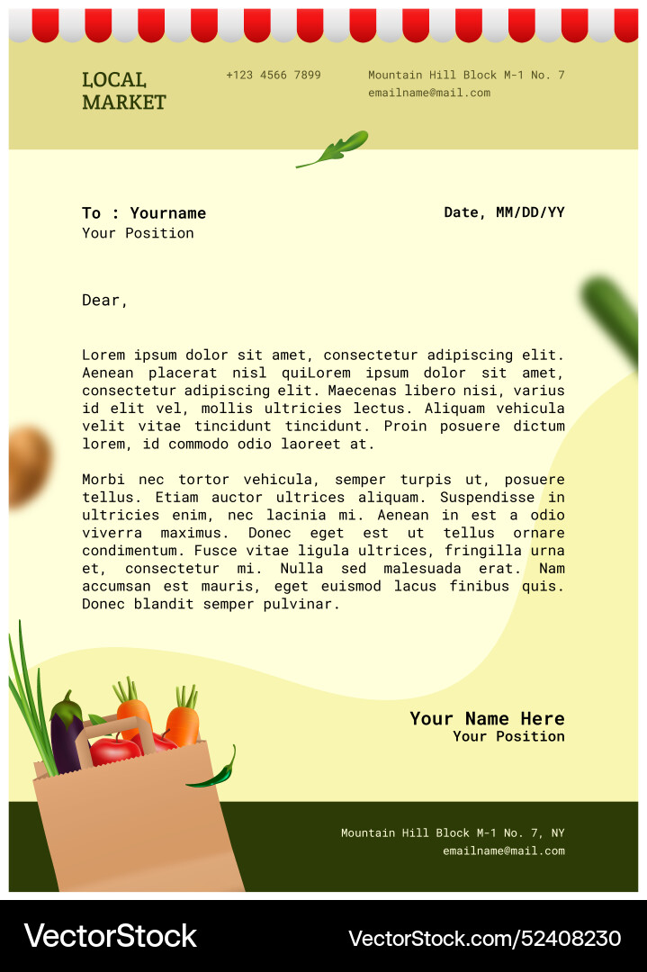 Realistic local market letterhead template Vector Image