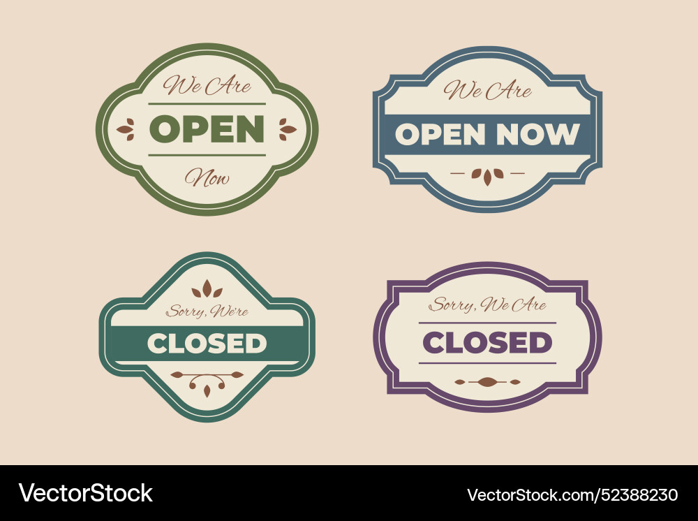 Vintage open and closed signboard set Royalty Free Vector