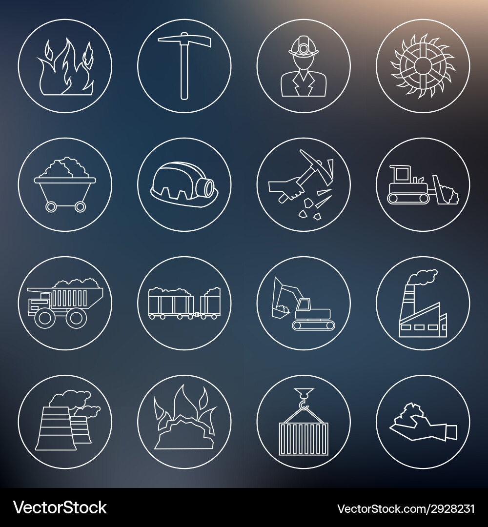 Coal industry icons outline Royalty Free Vector Image