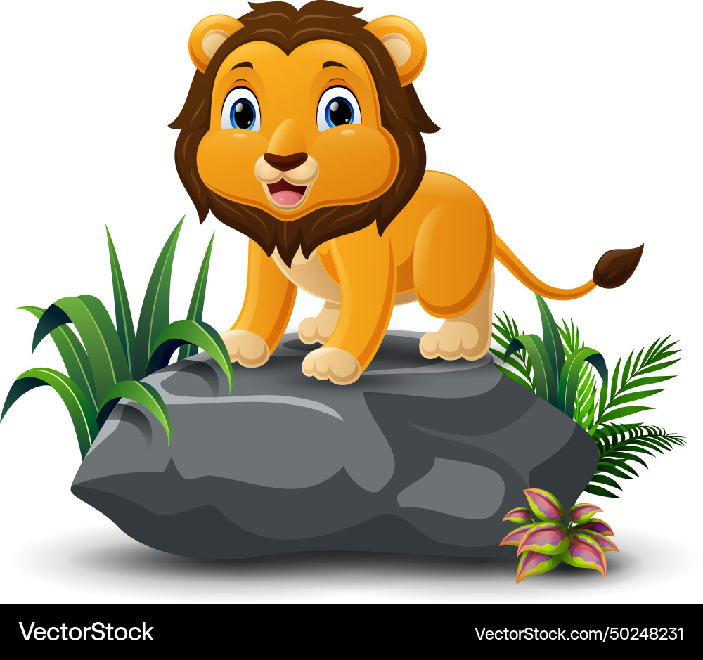Cute lion cartoon on the stone Royalty Free Vector Image