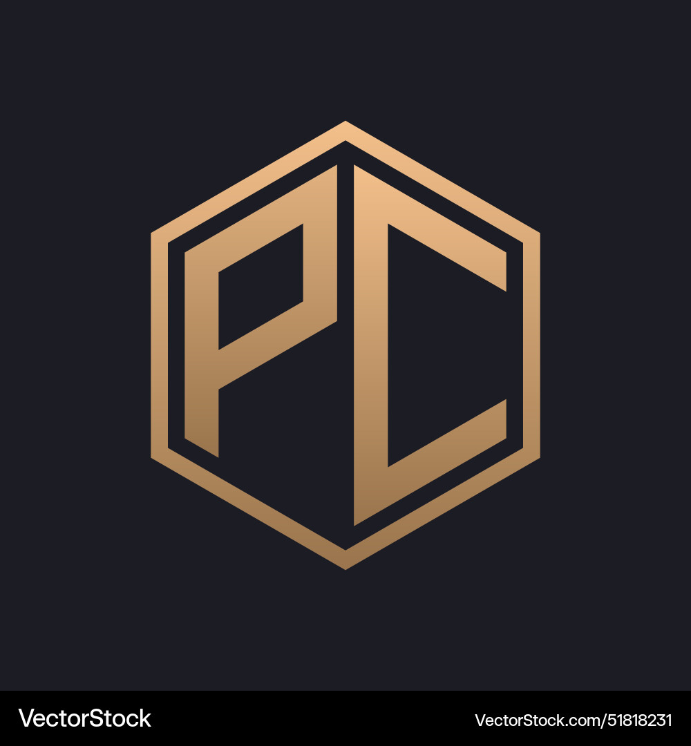 Elegant hexagon letter pc logo design initial Vector Image