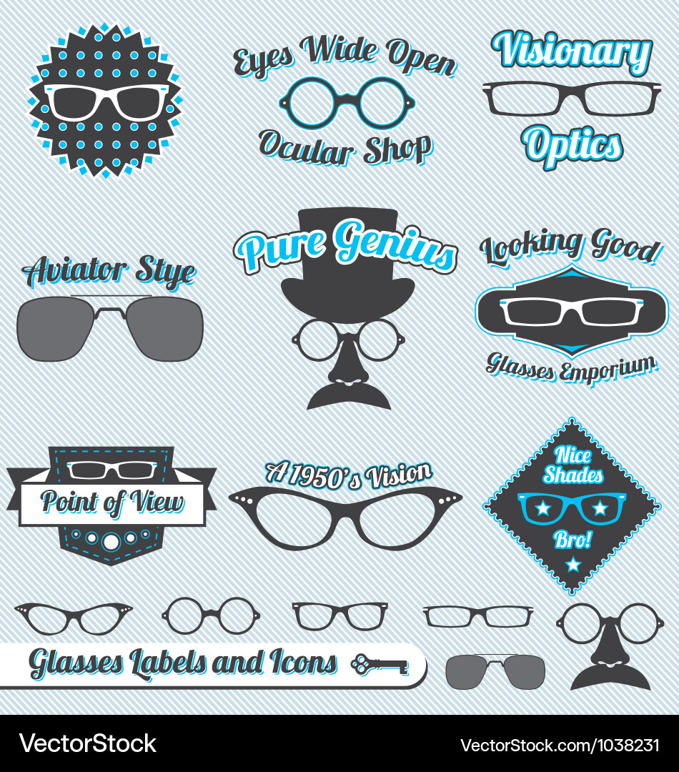 Retro Glasses Icons & Labels Royalty Free Vector Image