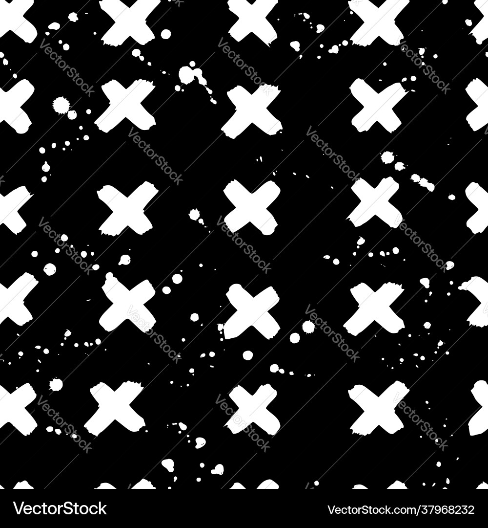 Seamless white crosses and scattered drops Vector Image