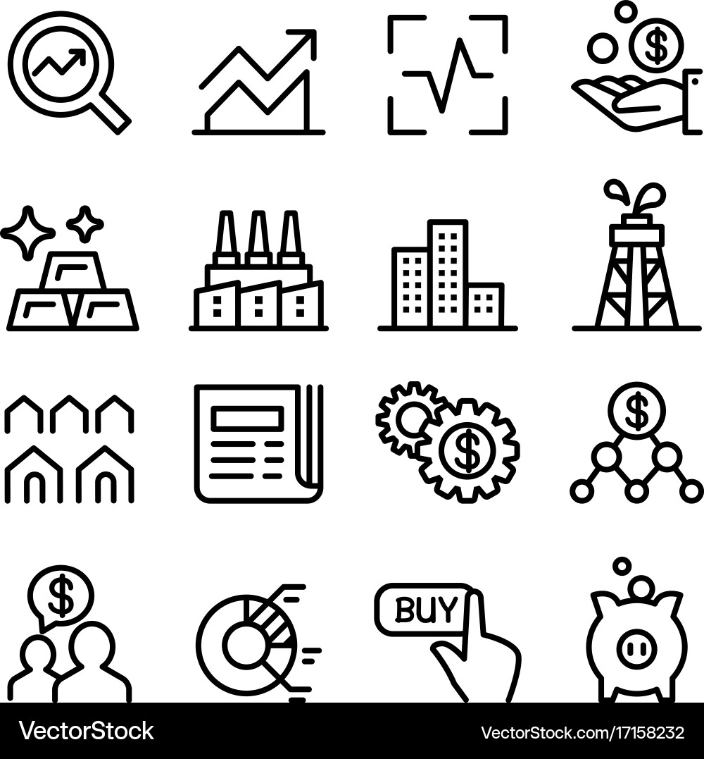 Stock market exchange icon set in thin Royalty Free Vector
