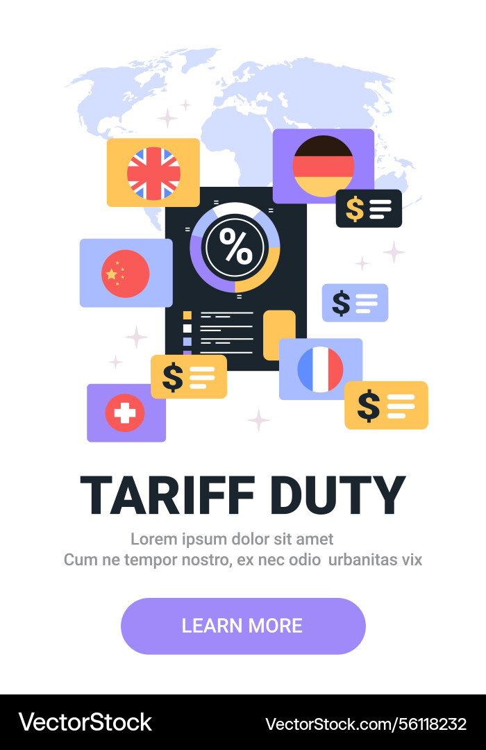 Tariff duty concept flags currency symbols Vector Image