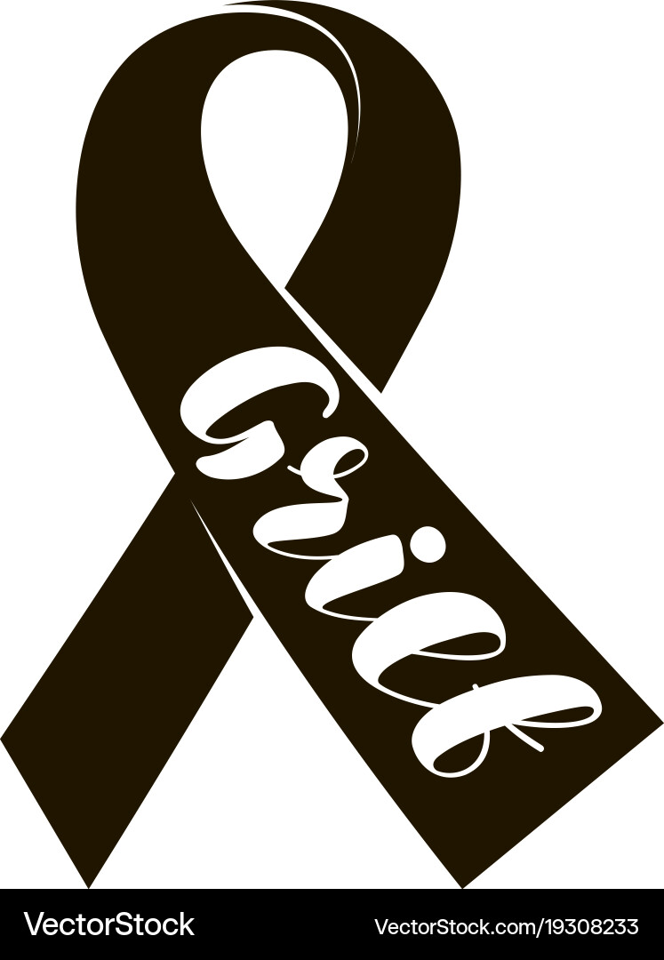 Black mourning ribbon lettering grief Royalty Free Vector