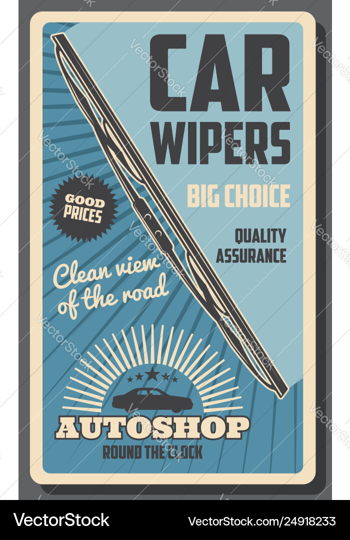 Car wiper with rubber blade and retro auto Vector Image
