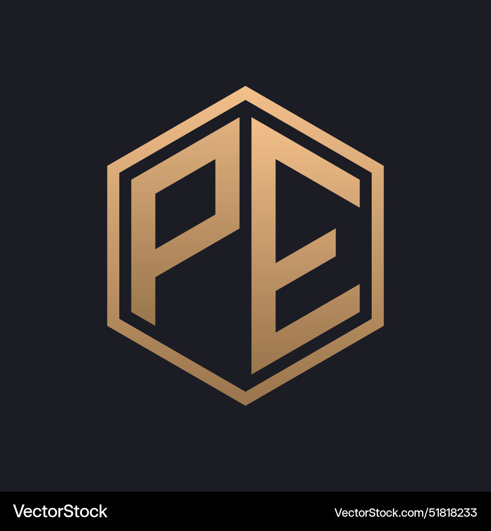 Elegant hexagon letter pe logo design initial Vector Image