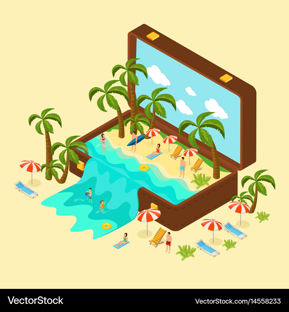 Isometric beach vacation concept Royalty Free Vector Image