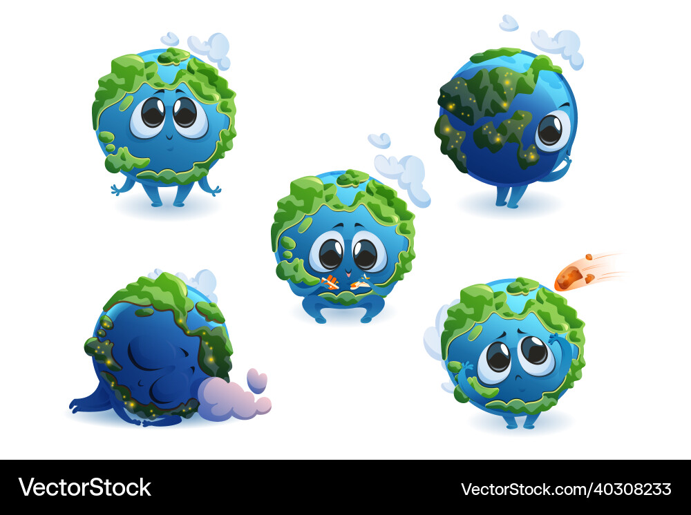 Planet earth character with different emotions Vector Image