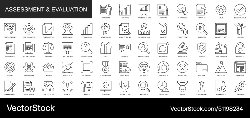 Assessment and evaluation web icons set in thin Vector Image