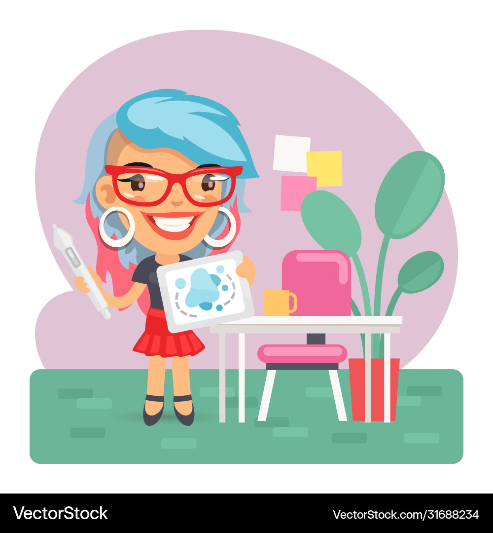 Cartoon computer graphic girl Royalty Free Vector Image