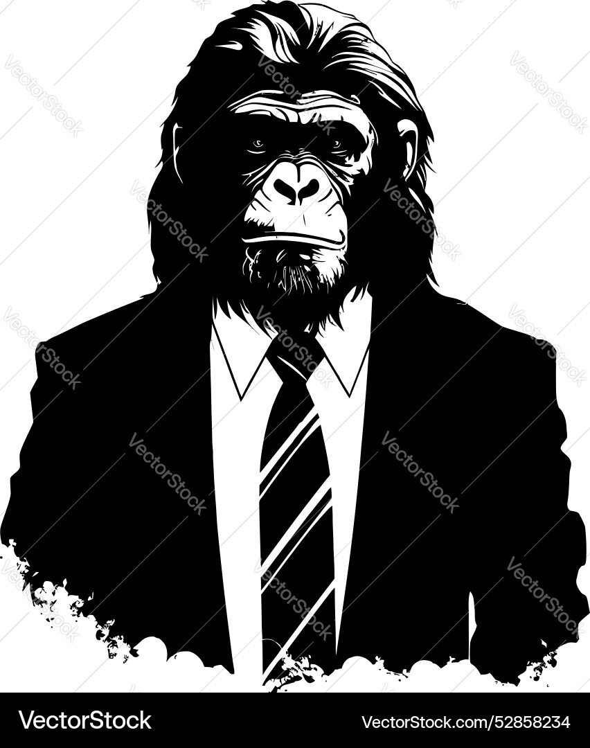 Chimpanzee chic long haired primate in formal Vector Image