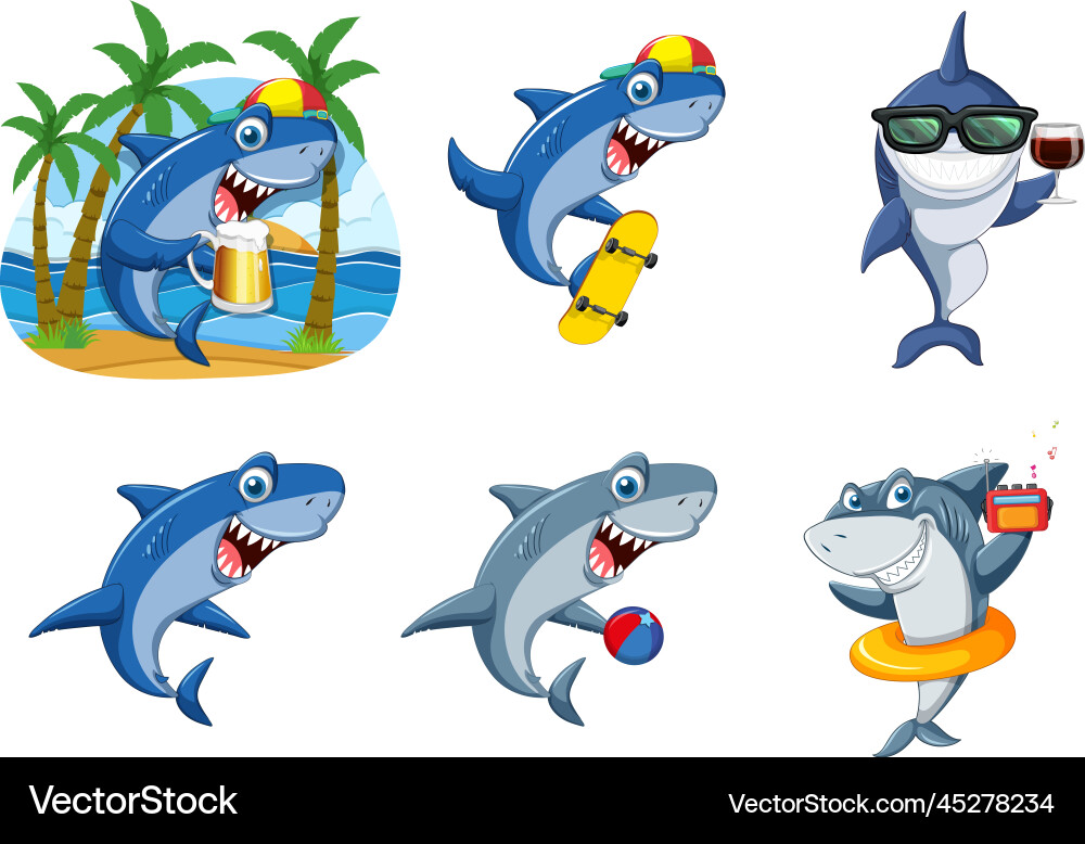 Different sharks in summer beach Royalty Free Vector Image