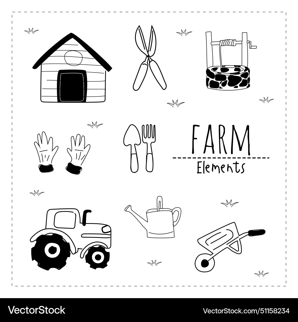 Hand drawn doodle set of farm elements Royalty Free Vector