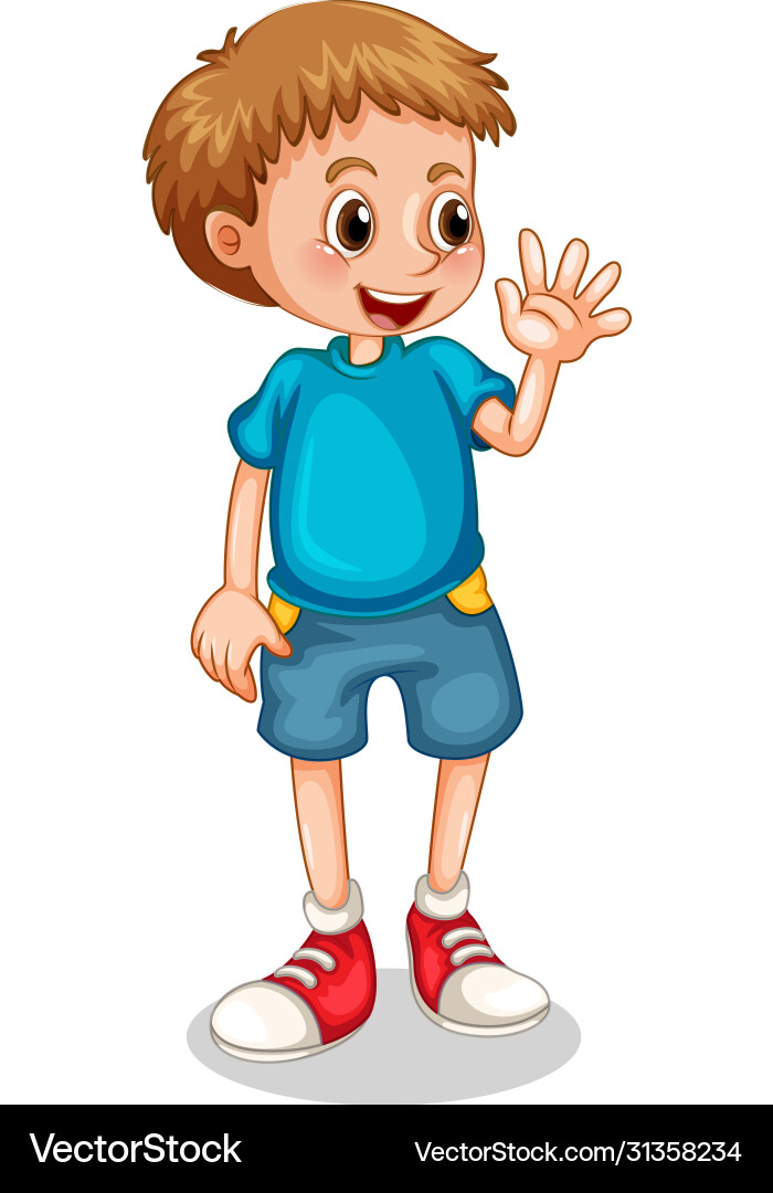 Little boy waving hand on white background Vector Image