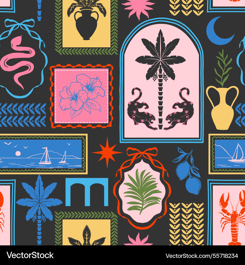 Patchwork tropical pattern featuring Royalty Free Vector