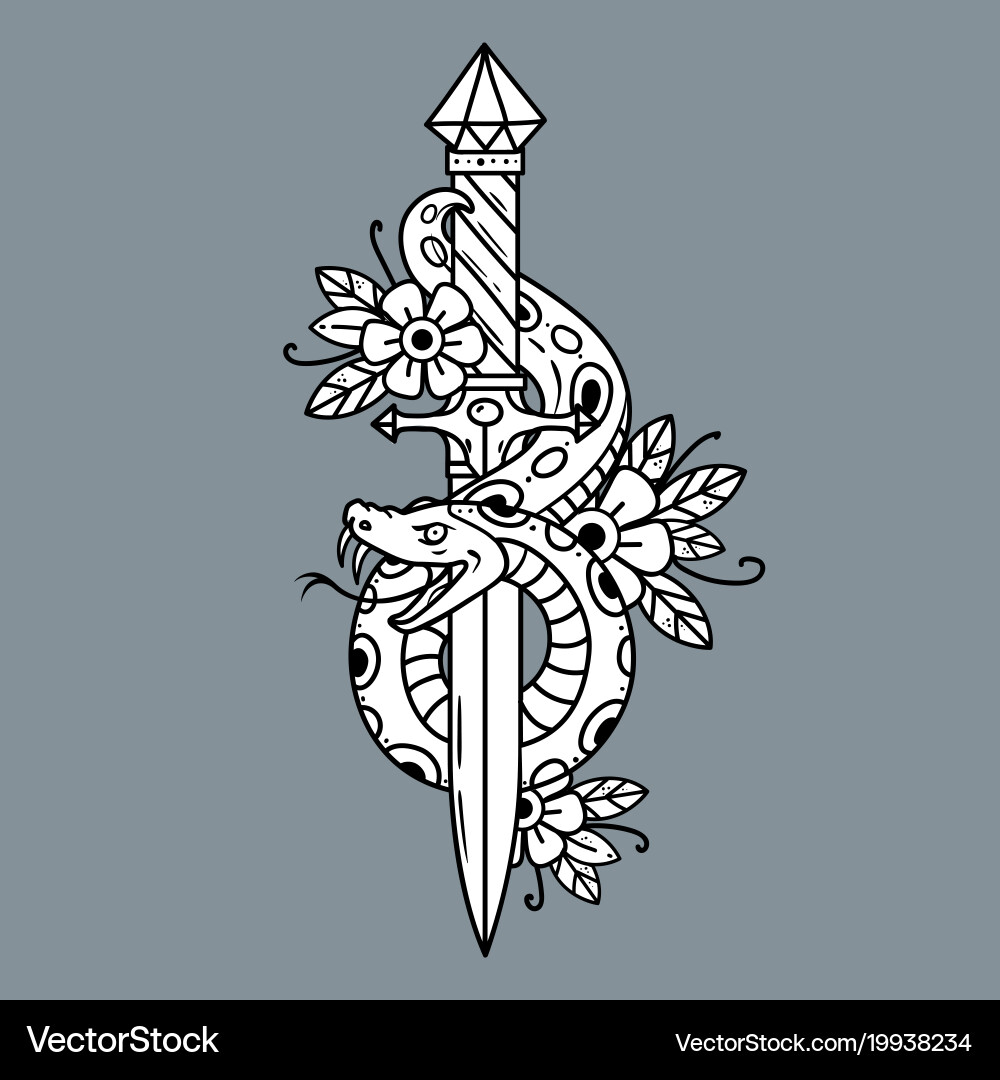 Tattoo dagger with snake old school Royalty Free Vector