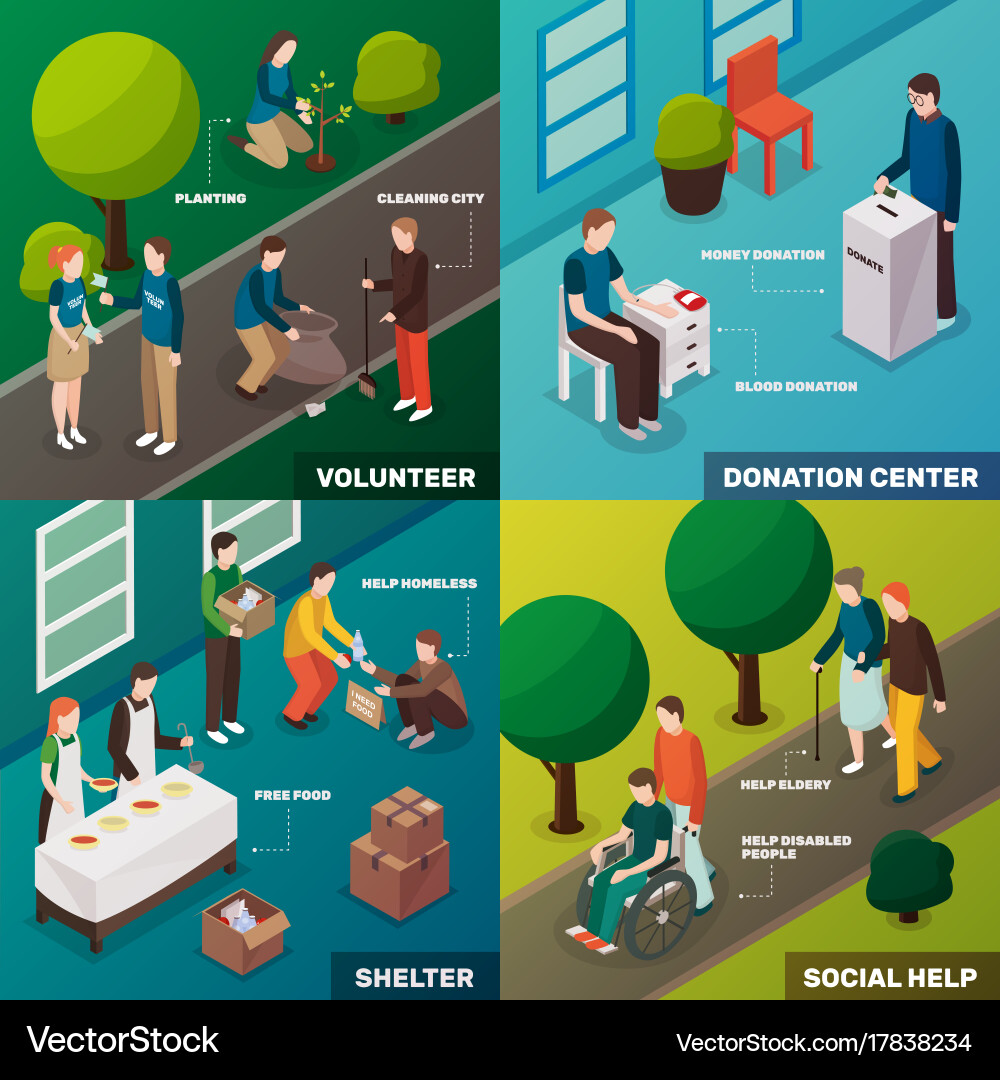 Volunteering isometric design concept Royalty Free Vector