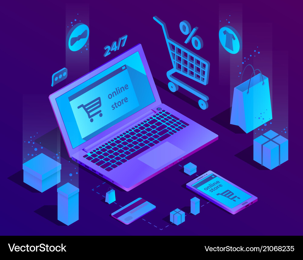 3d isometric e-commerce concept online Royalty Free Vector
