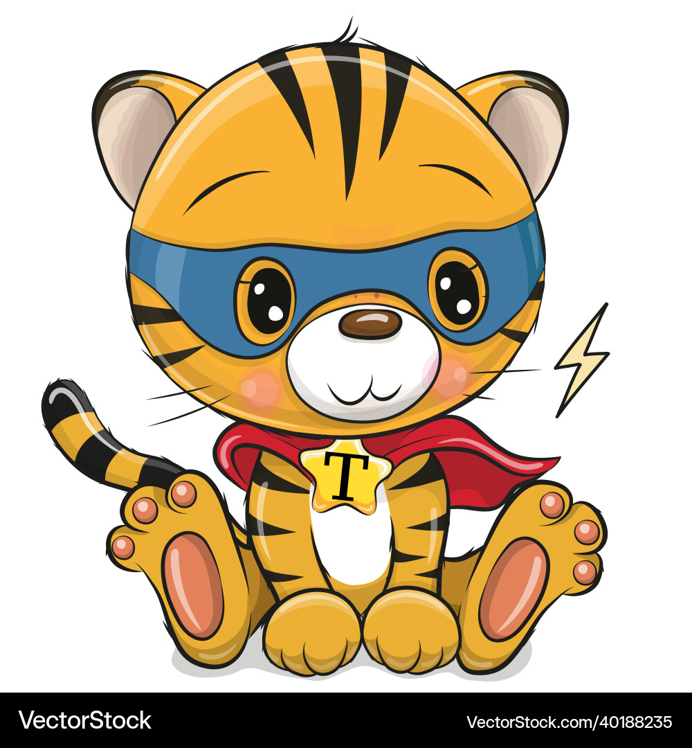 Cute Tiger Superhero Mask and Cape Royalty Free Vector Image