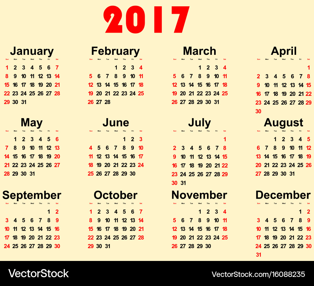 Great new wall calendar 2017 Royalty Free Vector Image