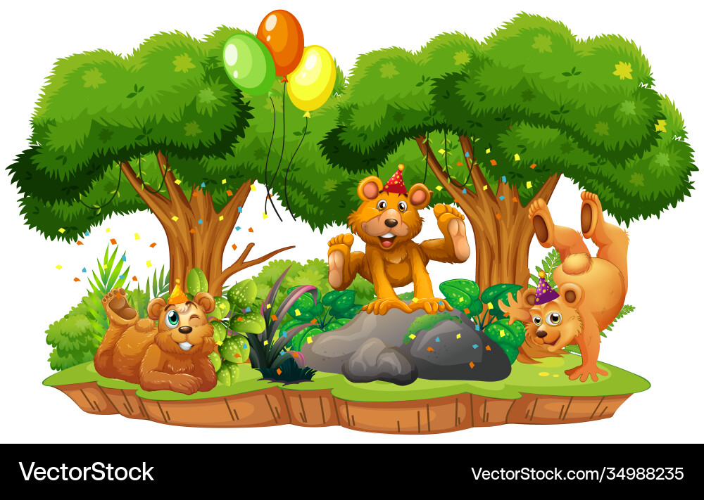 Many bears in party theme nature forest Royalty Free Vector