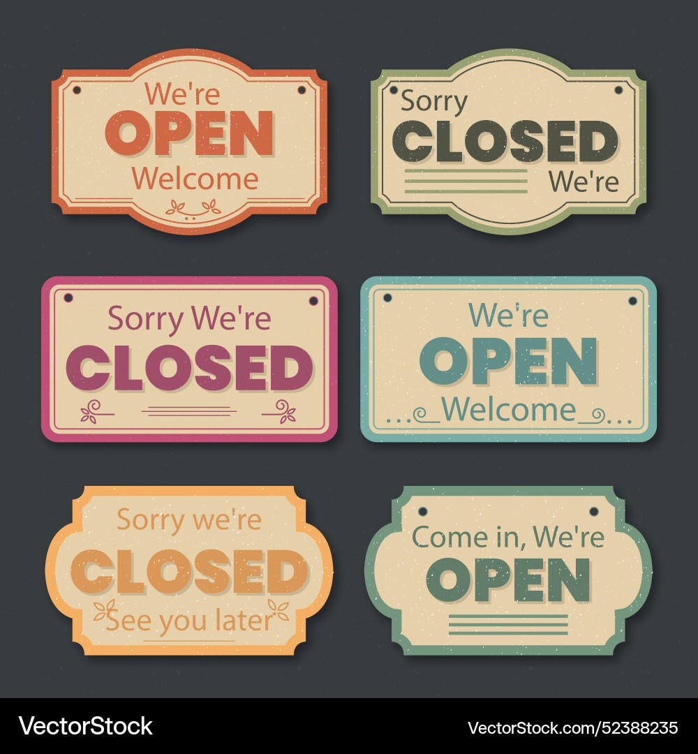 Vintage open and closed signboard collection Vector Image