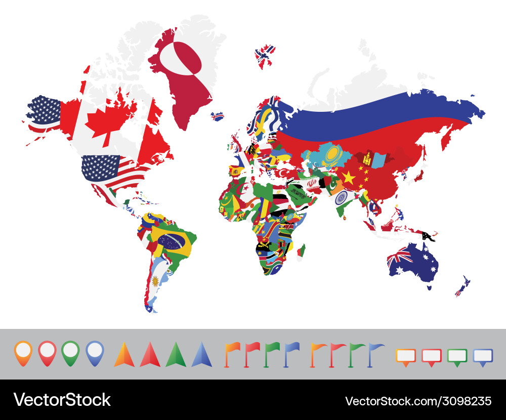 World map with flag Royalty Free Vector Image - VectorStock
