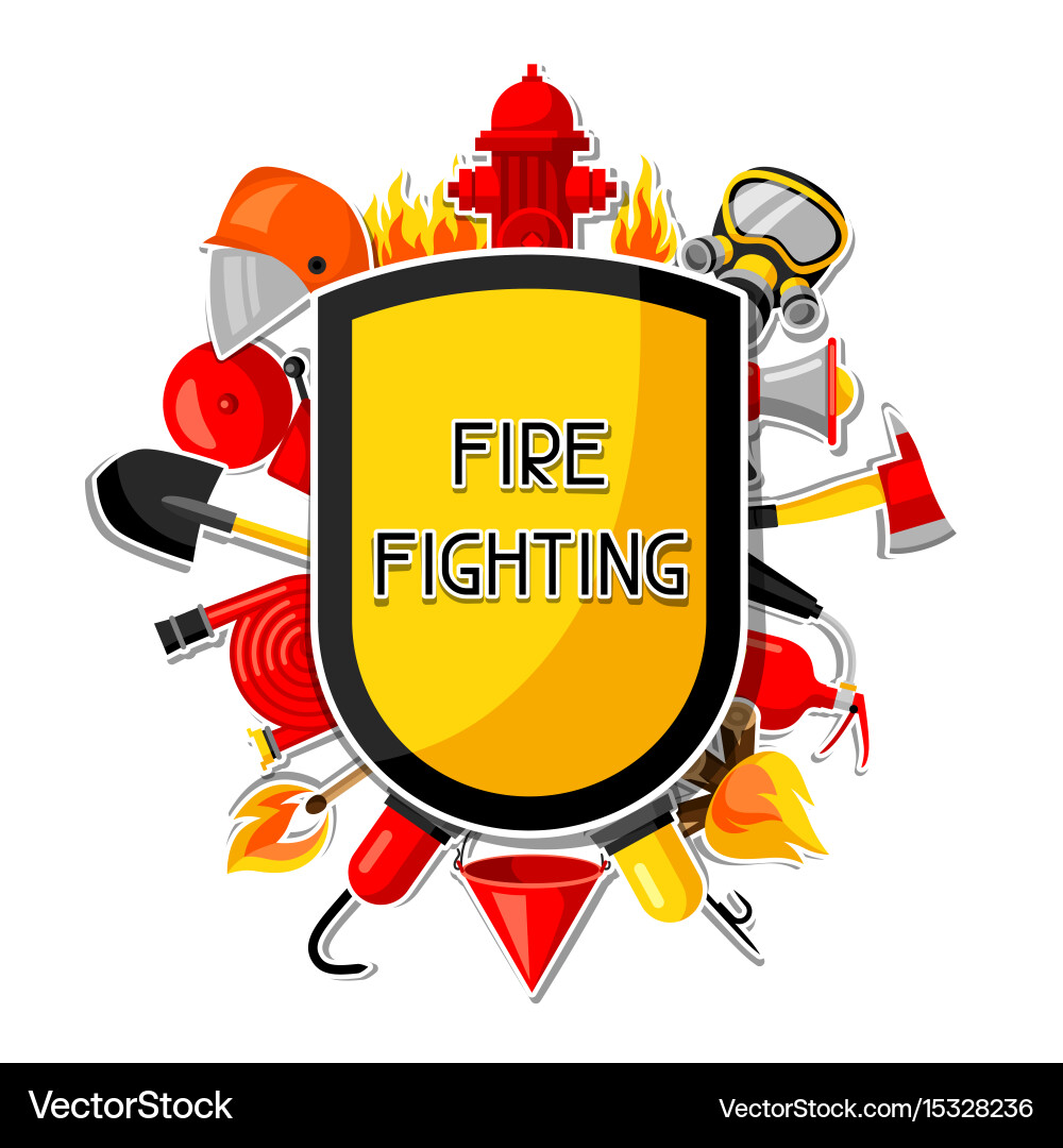 Badge with firefighting sticker items fire Vector Image